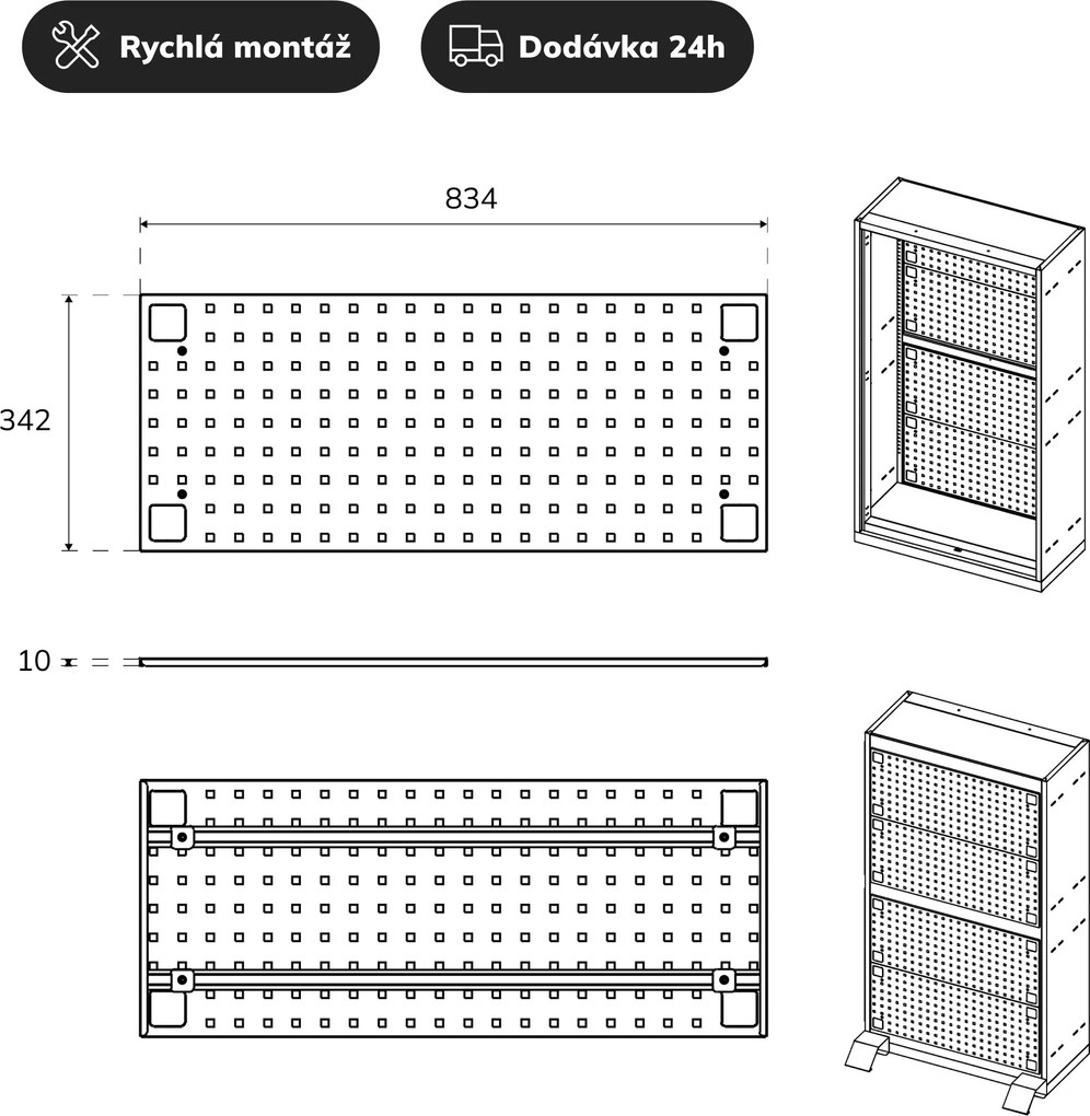 Deska na nářadí zadní černá, 834x342x10 mm: příslušenství k MEGAN