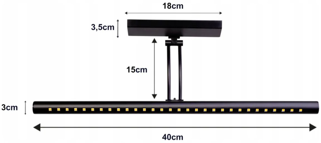 BERGE Nástěnné svítidlo LED do koupelny - 40 cm - 5W černé