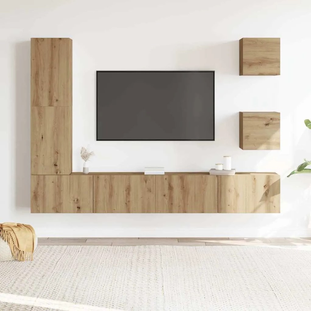 Sada 5 kusů nástěnné TV skříňka dub artisan kompozitní dřevo 3329202