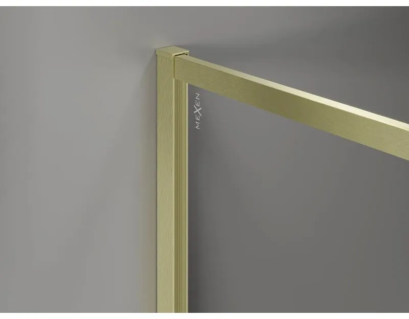 Mexen Kioto-F, sprchová zástěna s rámem 50 x 202 cm, 8 mm čiré sklo, zlatý matný profil, 800-050-104-55-00