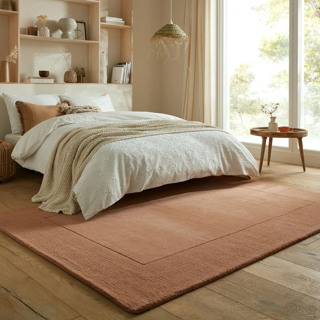 Flair Rugs, Kusový ručně tkaný koberec Tuscany Textured Wool Border Orange, 120x170, oranžová, ložnice