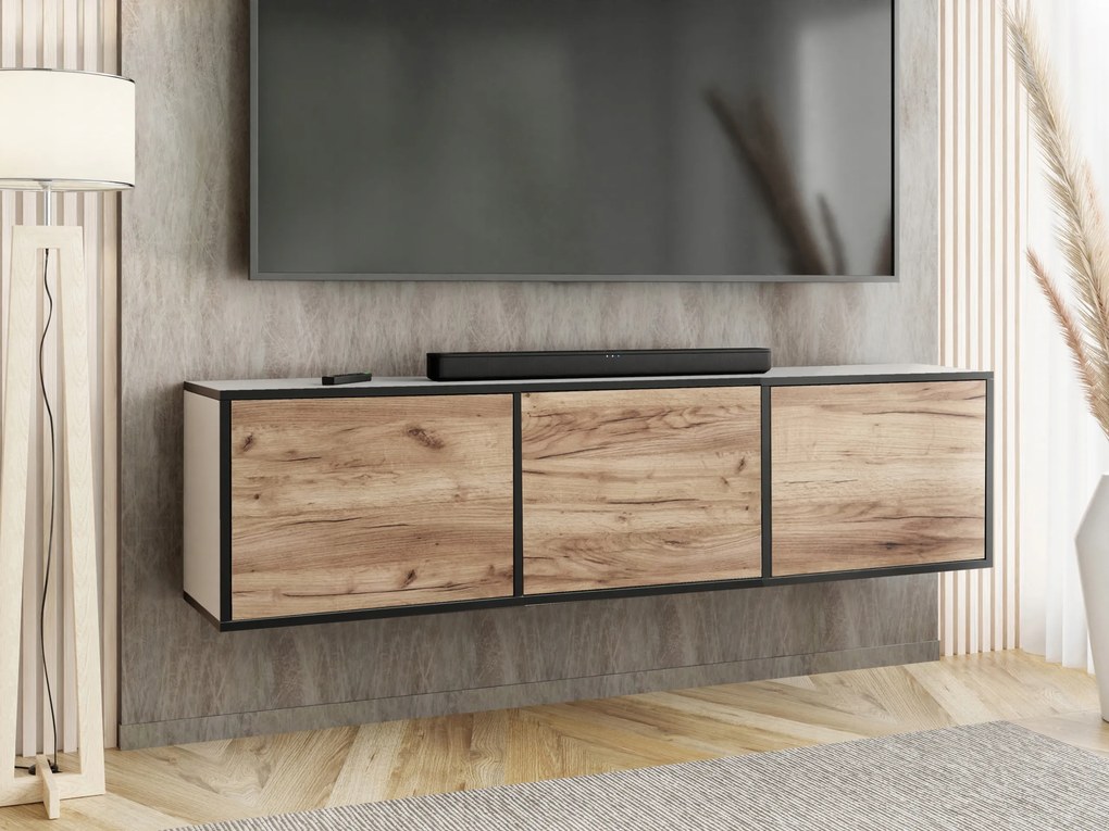 TV skříňka EDI 3 bílý + dub Craft zlatý uzavřená TV skříňka s policí