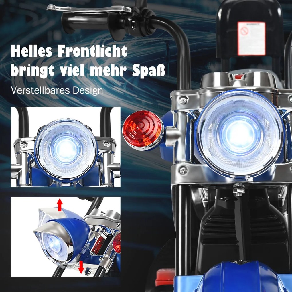 Costway 6 V elektrický motocykl s nastavitelnými světlomety motocykl modrá +