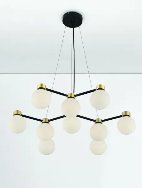 Satina zlato-černo-bílý designový lustr Ovalino