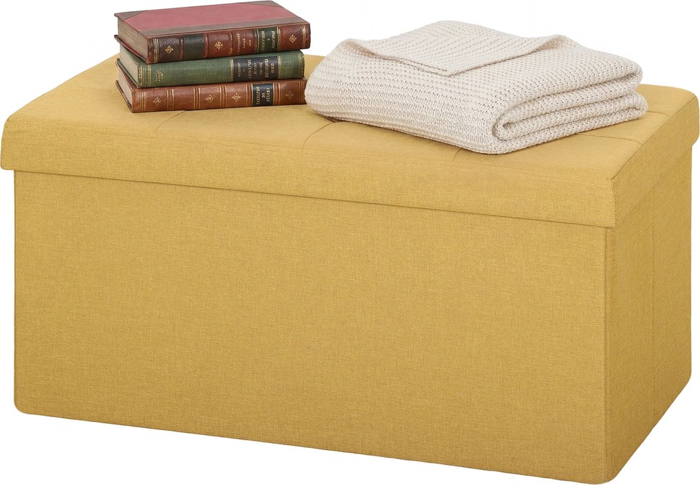 HOMCOM Úložný taburet, skládací úložná lavice 84 L 76x38x38 cm, potah ze syntetického lnu, žlutá