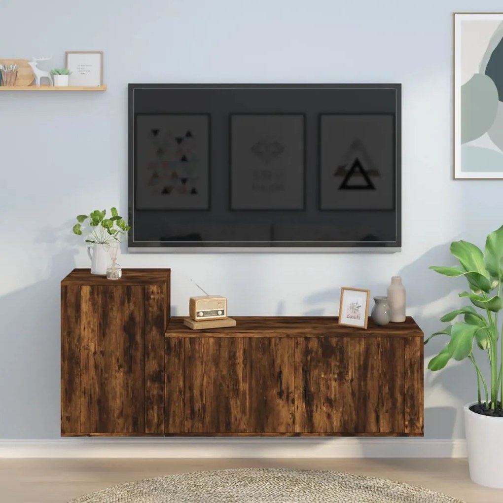 2dílný set TV skříněk kouřový dub kompozitní dřevo 3188483