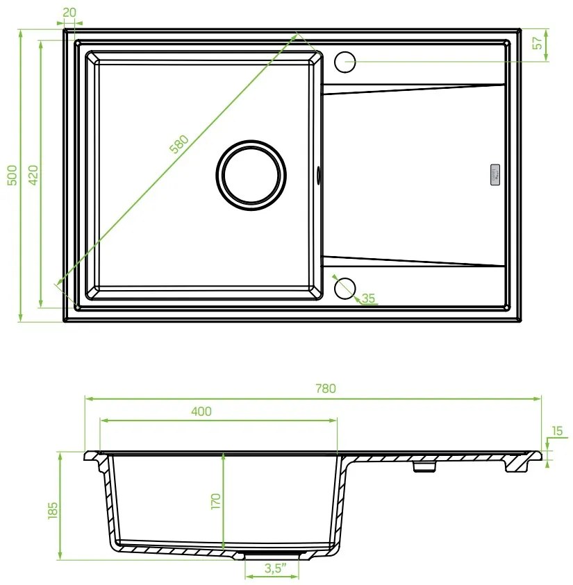 Laveo Megalo, kuchyňský granitový dřez 790x490x230 mm + dřezová baterie, černá, LAV-SBEA711T