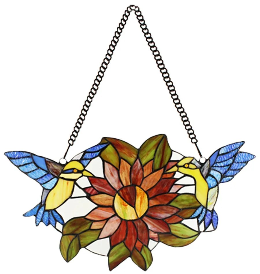 Závěsný Tiffany panel s ptáčky Birds Brown - 50*60 cm