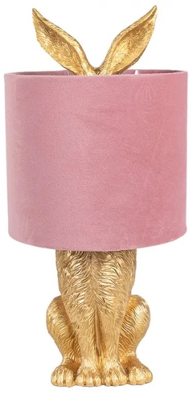 Zlatá stolní lampa králík s růžovým stínidlem Konijn – 20x43 cm