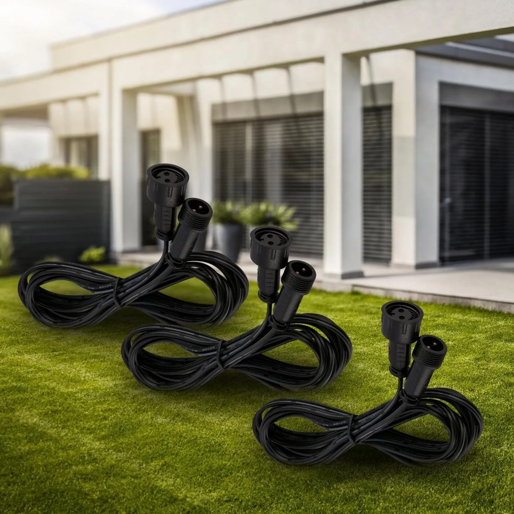 BRI 3920035 CONNECT TO SHINE 3ks sada prodlužovací kabel 200 cm – IP67 ochrana proti vodě, 12V, černá - BRILONER