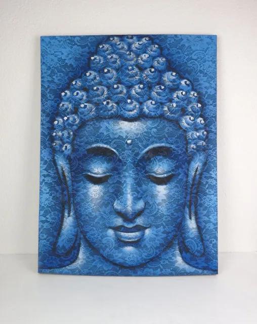 Obraz Buddha, ruční malba, modrý, 80x60 cm