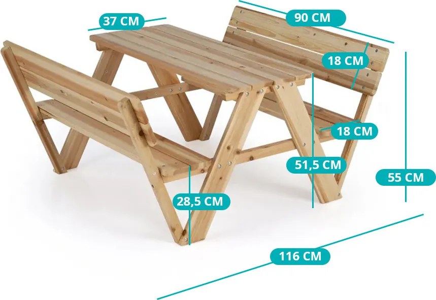 Dětský piknikový stůl, přírodní