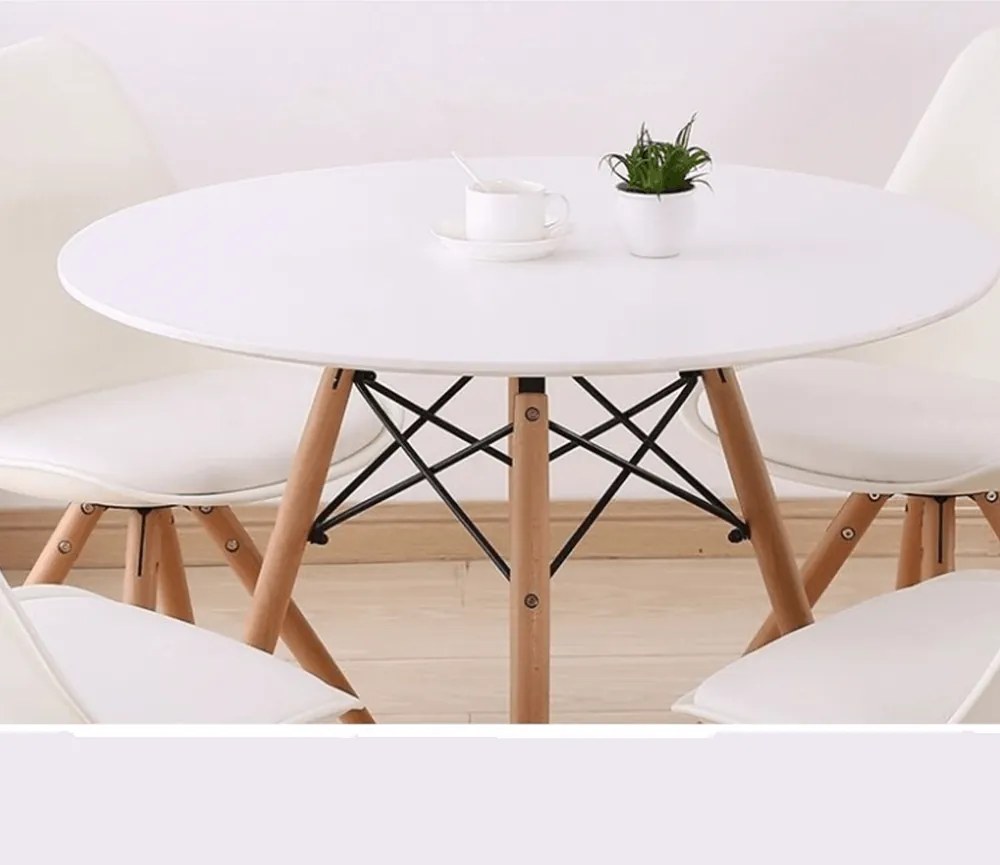 Jídelní stůl, bílá/buk, průměr 90 cm, GAMIN 2 NEW 90