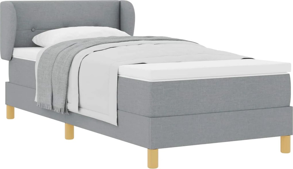 Postel s boxspringem s čelo Světle šedá 90 x 200 cm textil 3340192