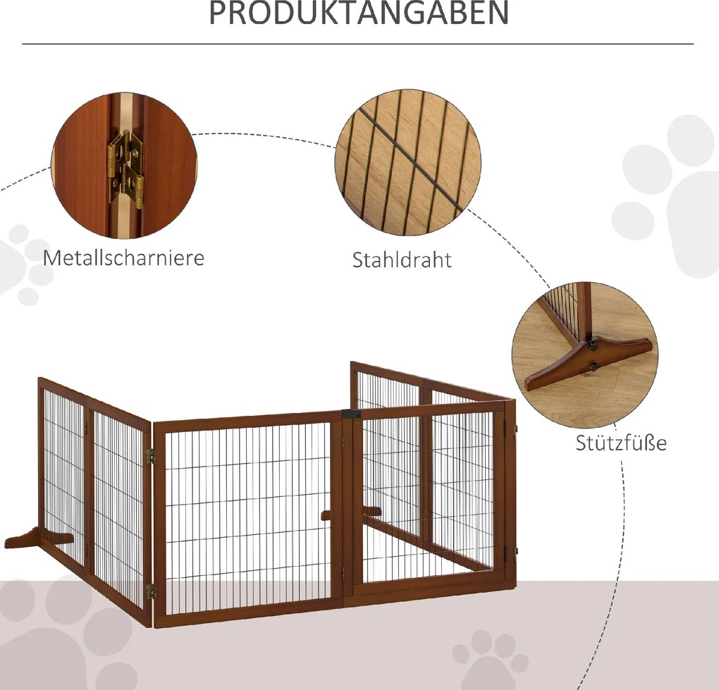 PawHut 6dílná zábrana pro psy, 432 x 70 cm Skládací bezpečnostní branka do dveří se 2 opěrnými nohami, volně stojící branka pro psy, schodišťová bran…