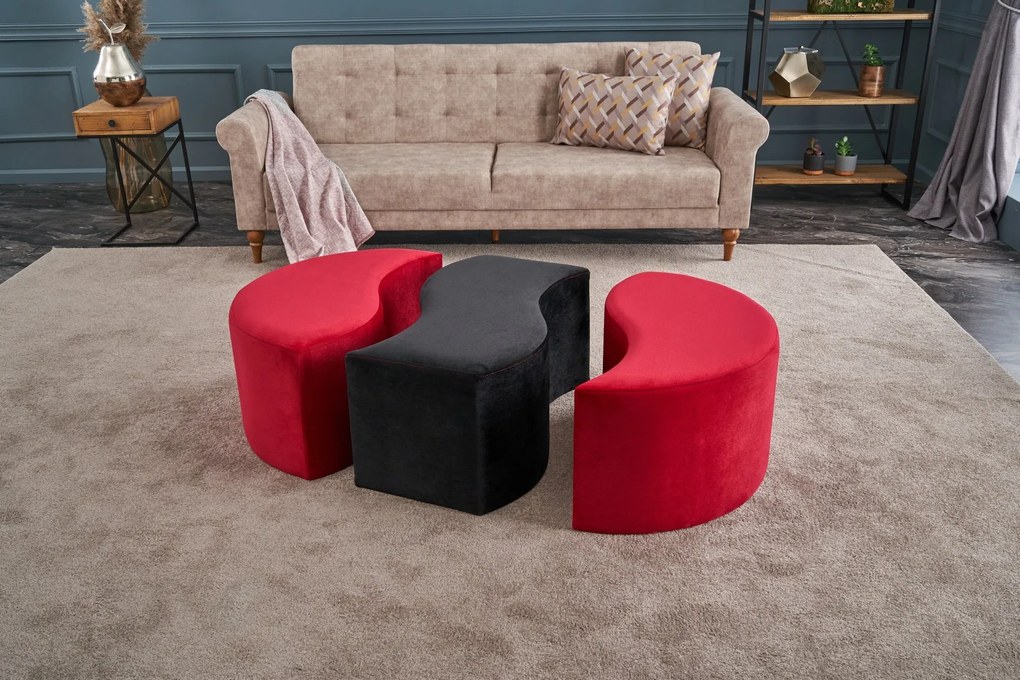 Atelier del Sofa Taburet Alya Puf - Red, Black, Černá, Červená