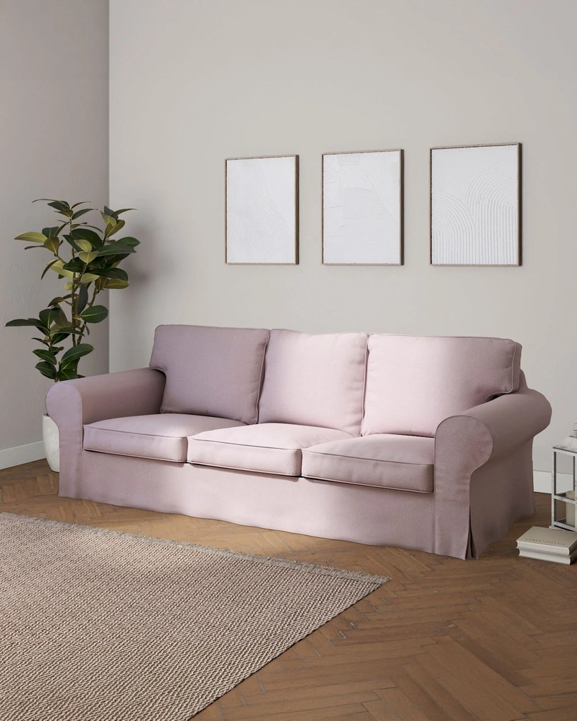 Potah na pohovku IKEA  Ektorp 3-místná, rozkládací STARÝ MODEL PIXBO barva růžová látka pletený vzor