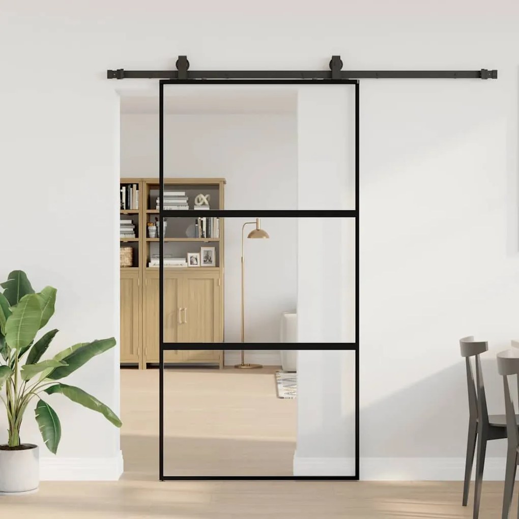 Posuvné dveře se sadou kování černé 102,5x205 cm Tvrzené sklo 3375876