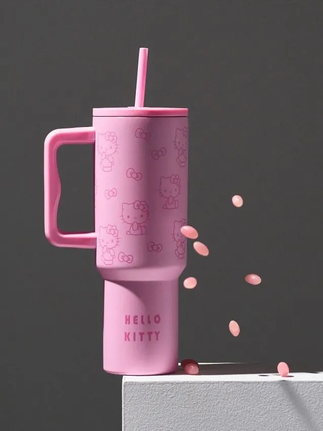 Sinsay - Termohrnek s rukojetí a brčkem Hello Kitty - vícebarevná