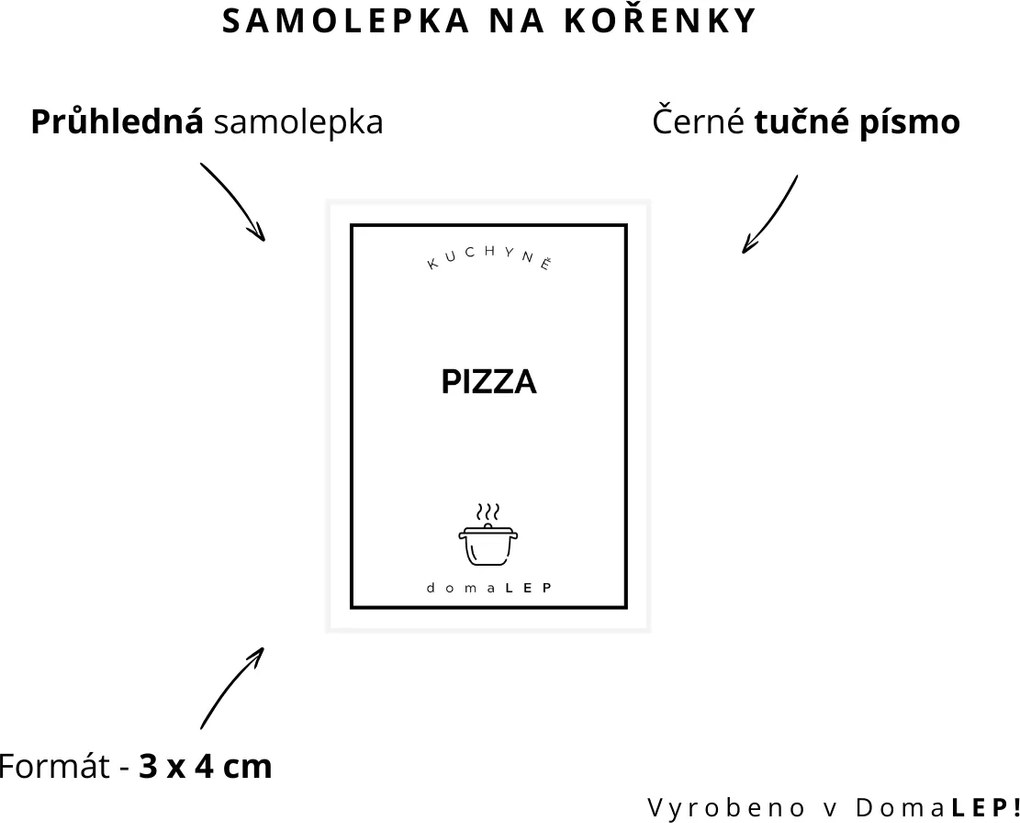 PIZZA - Samolepka na kořenky 3 x 4 cm - DomaLEP varianta: PRŮHLEDNÁ - základní písmo