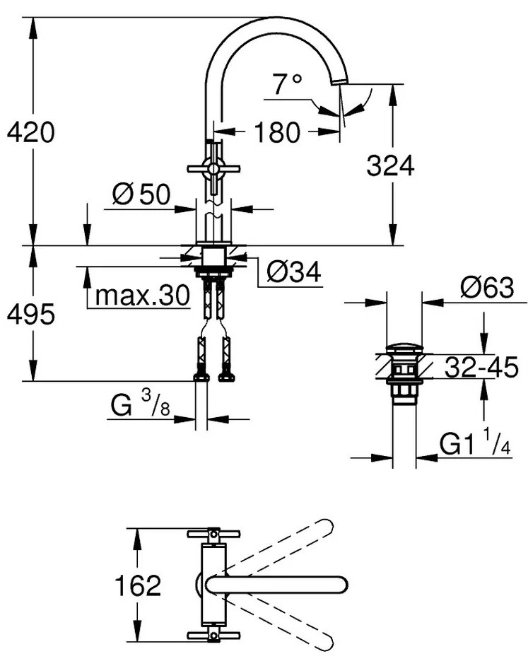 Grohe Atrio - Umyvadlová 1-otvorová baterie, supersteel 21044DC3