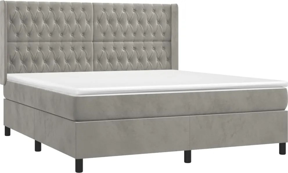 Box spring postel s matrací a LED světle šedá 180x200 cm samet 3139757