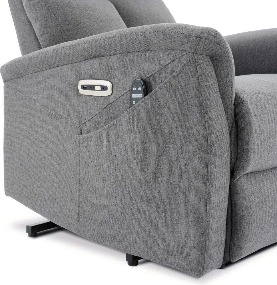 Křeslo polohovací masážní s výhřevem, 8bodová vibrační masáž, zvedací systém, USB, šedá látka (72 x 95) cm