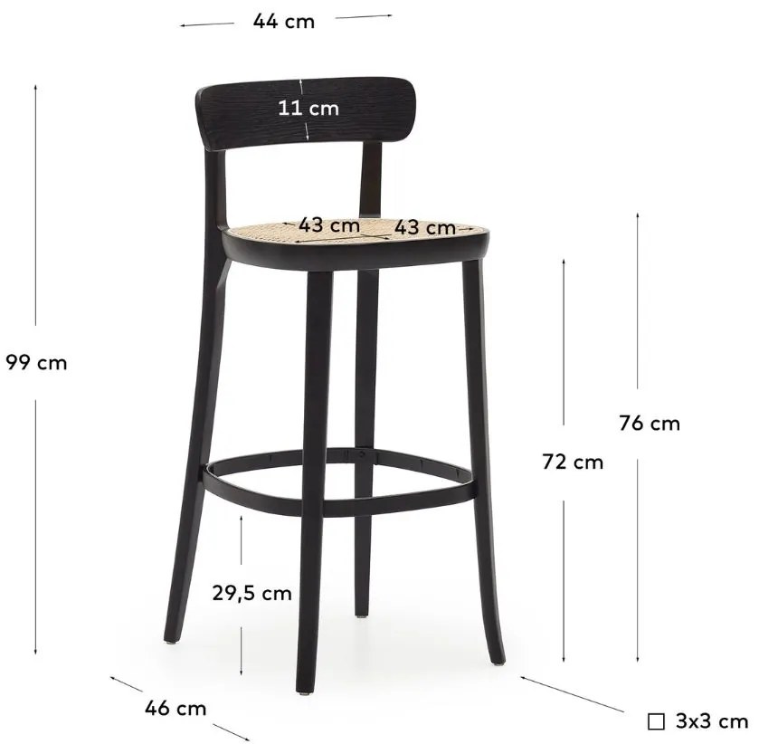 Černá jasanová barová židle Kave Home Romane 75 cm