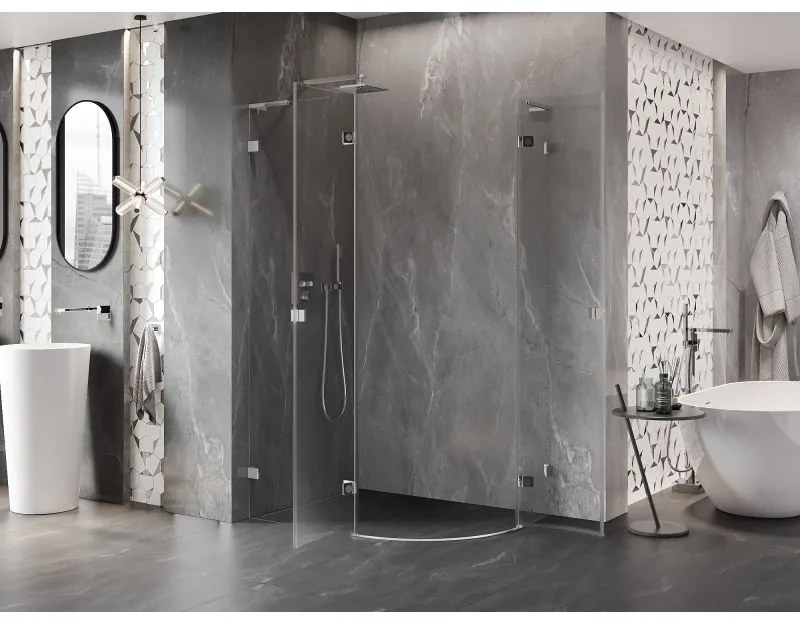 Mexen Lunar, L půlkruhový sprchový kout naklápěcí doleva 100 x 70 cm, 8mm čiré sklo, chromový profil, 833L-100L-070P-01-00