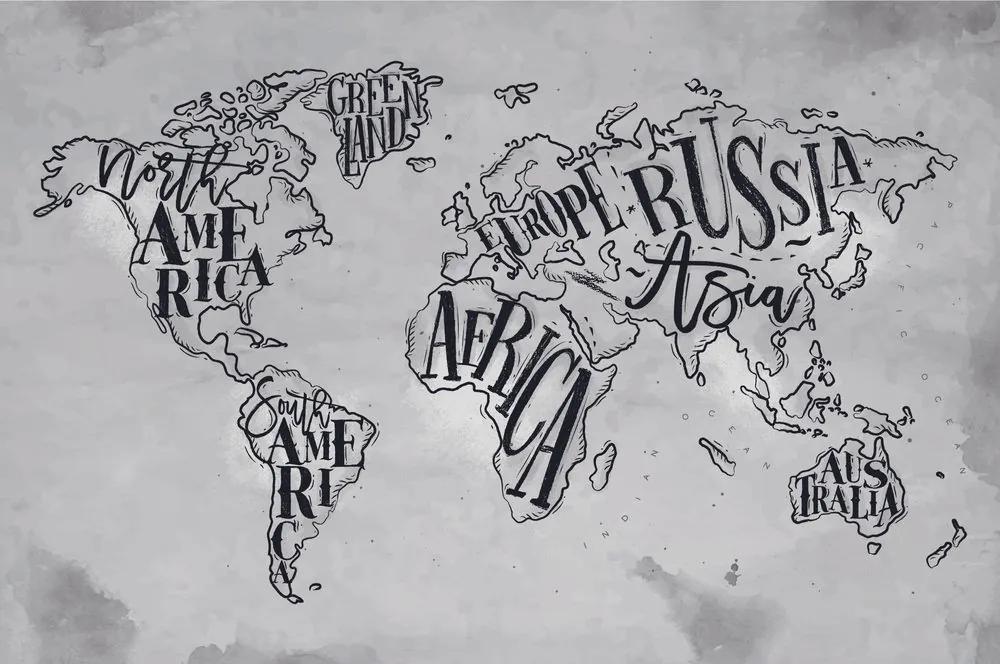 Tapeta černobílá mapa světa na vintage podkladu - 150x100 cm