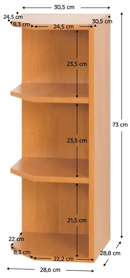 Kuchyňská skříňka horní, olše, levá, LORA MDF NEW KLASIK W30N