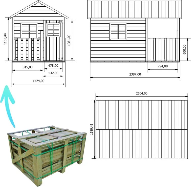 4iQ BLANKA Dětský zahradní domeček s přístřeškem 250x141cmx165cm