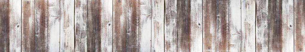 DIMEX | Fototapeta do kuchyně Stíraná dřevěná prkna KI-350-292 | 350 x 60 cm | hnědá, bílá