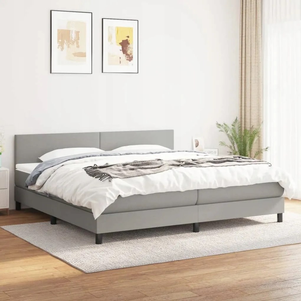 Box Spring Postel S Matrací Textil Světle Šedá Hladký design 200 x 200 cm