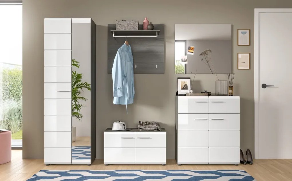 Předsíňová lavice na boty Salsa, šedý dub/bílá lesk