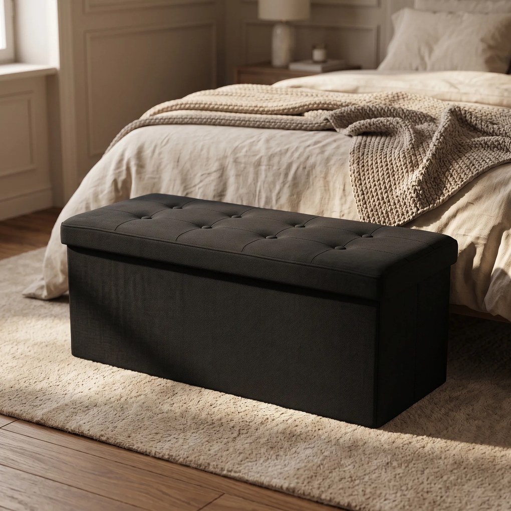 Puf s úložným prostorem obdélníkový, skládací, 110 × 38 × 38 cm, černý