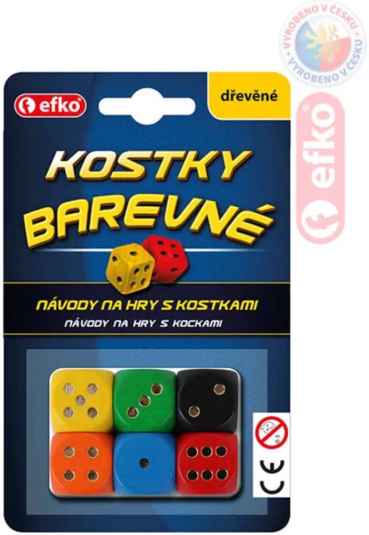 EFKO DŘEVO Hra kostky hrací barevné dřevěné set 6ks na kartě ef54544