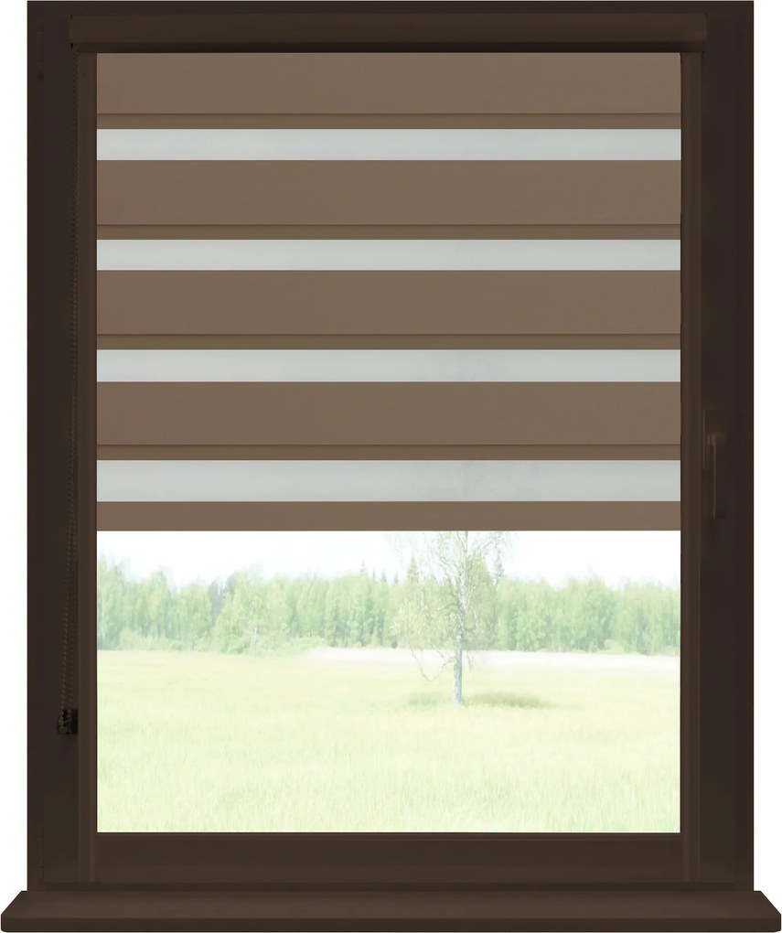 Dekodum Roleta den a noc v hnědé kazetě zatemňovací, barva látky Tmavě béžová Šířka (cm): 150, Výška (cm): Standardní (do 150 cm), Strana mechanismu: Levá