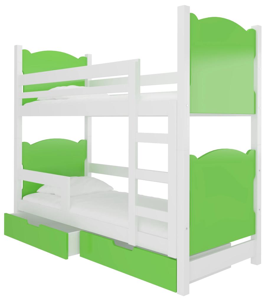 Dvoupatrová postel s matracemi MARABA Hlavní barva: Bílá, Další barva: Zelená