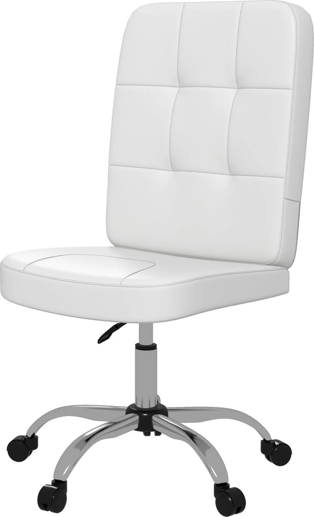 Vinsetto Otočné Kancelářské Křeslo Bez Područek, Umělá Kůže s Nastavitelnou Výškou, Moderní Styl, Nosnost 120 kg, 45x59x90-100 cm, Bílá | Aosom