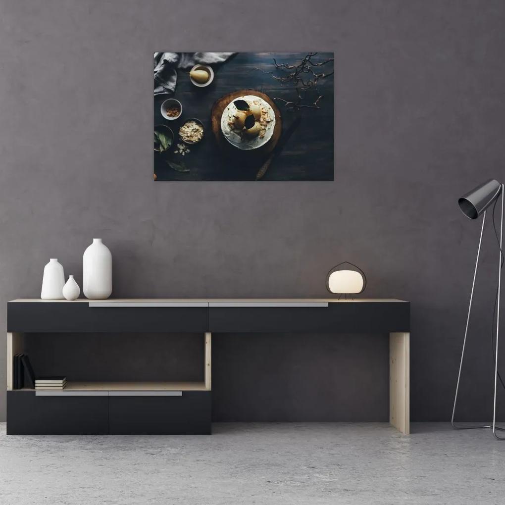 Skleněný obraz dezertu na stole (70x50 cm)