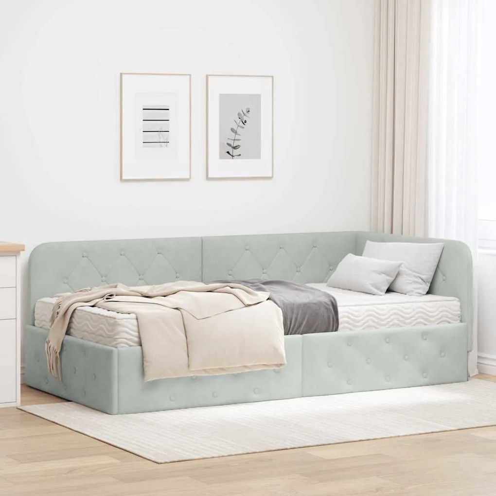 Rohový rám postele Světle šedá 100 x 200 cm samet 3394092