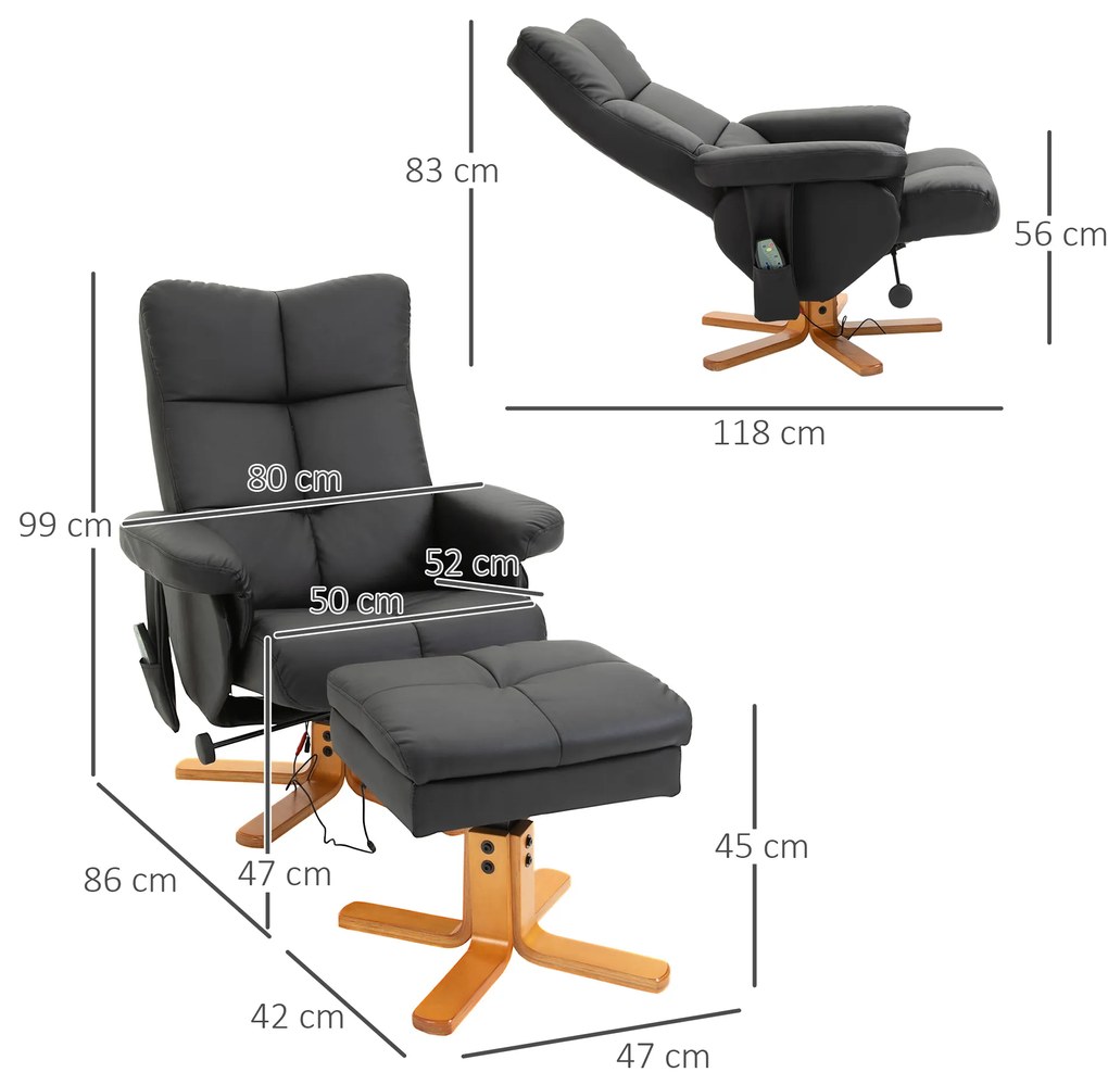HOMCOM Relaxační křeslo Masážní křeslo s podnožkou a úložným prostorem 145° náklon Televizní křeslo s masážní funkcí Polyester Černá 80 x 86 x 99 cm …
