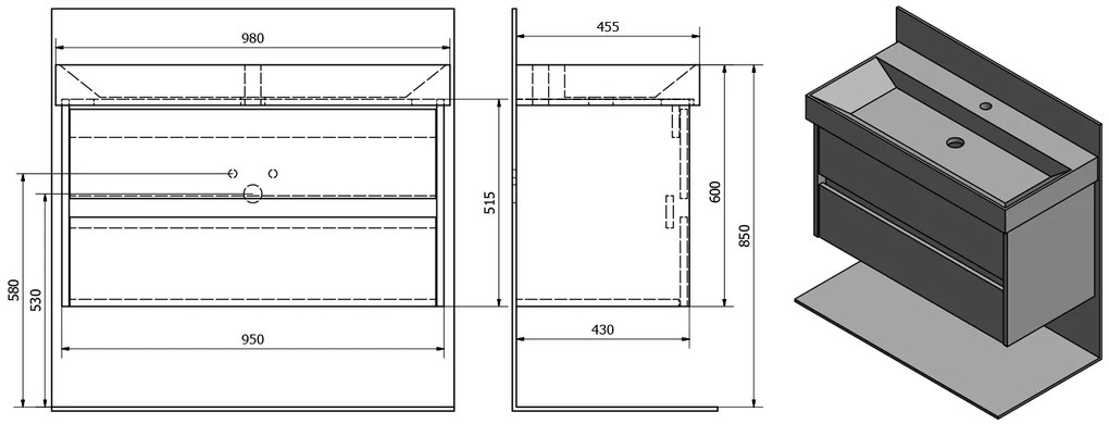 Sapho NIRONA umyvadlová skříňka 95x51,5x43 cm, dub Sherwood - NR100-1515