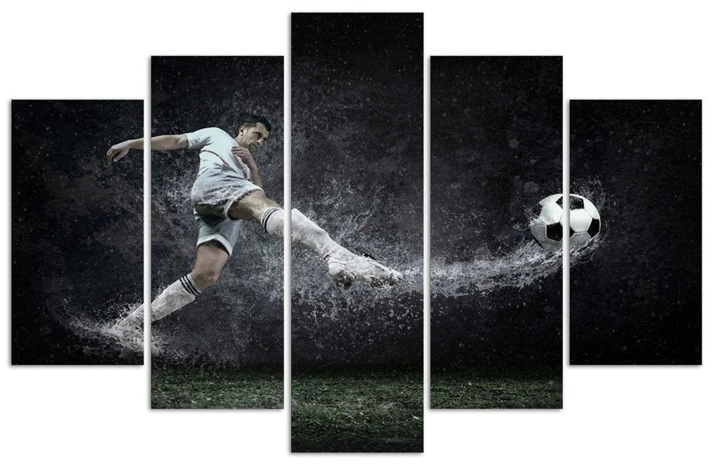 Gario Obraz na plátně Fotbalista na mokrém trávníku - 5 dílný Rozměry: 100 x 70 cm
