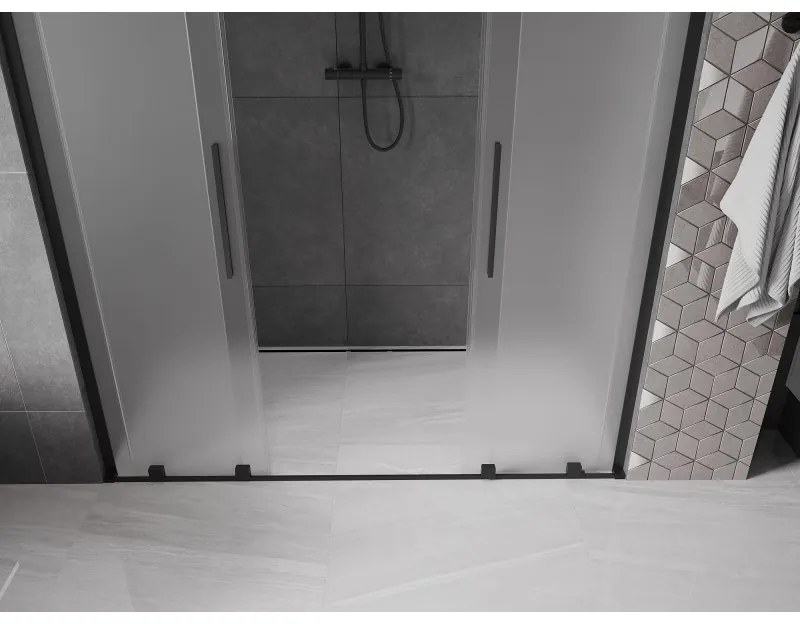 Mexen Velar L Duo, posuvné sprchové dveře do otvoru 170 cm, 8mm sklo námraza, černá matná, 871-170-003-32-70