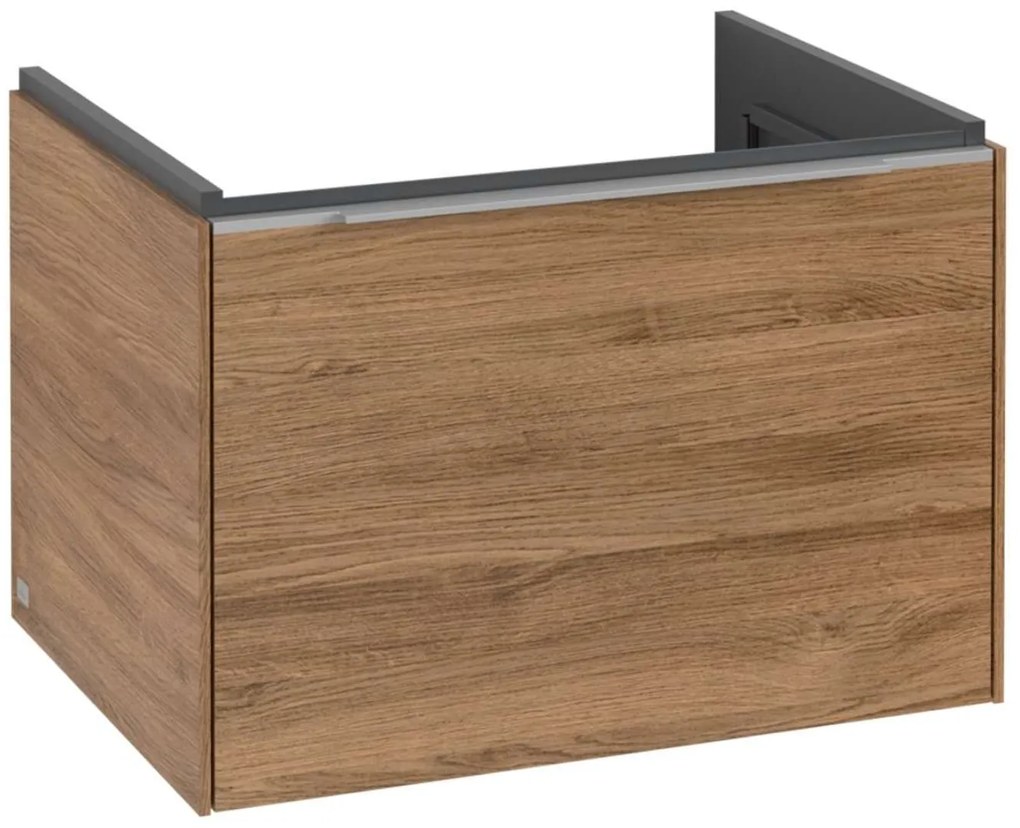 Villeroy & Boch Subway 3.0 - Umyvadlová skříňka s LED osvětlením, 62x43x48 cm, 1 zásuvka, Oak Kansas/lesklý hliník C575L0RH