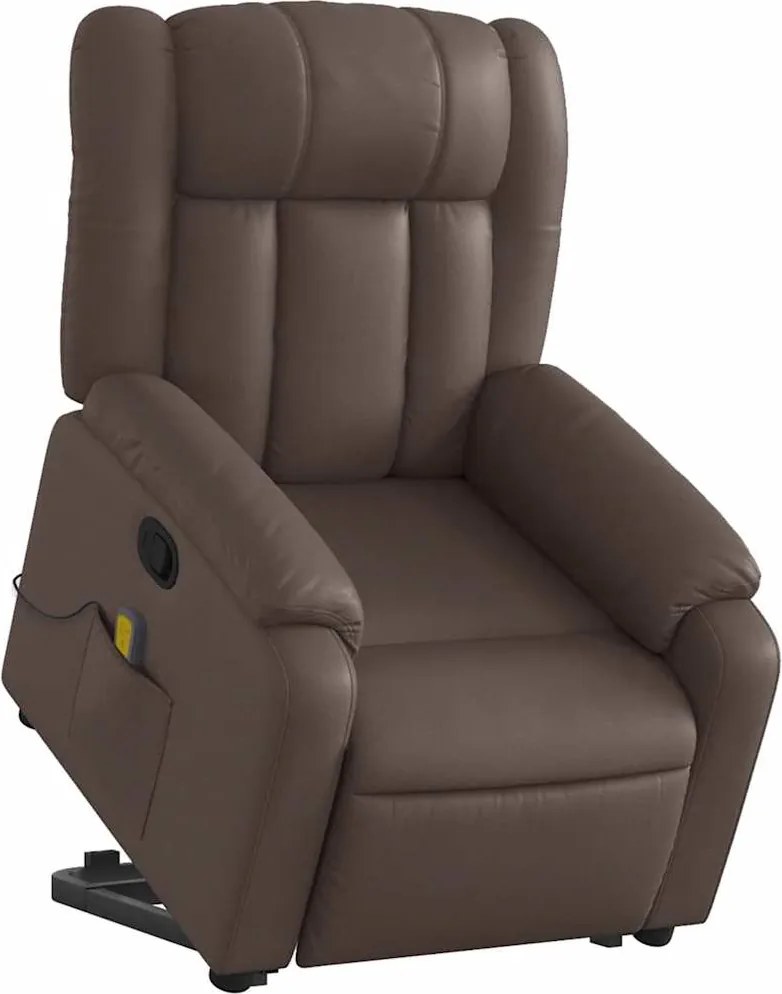 Zvedací masážní polohovací křeslo hnědé umělá kůže 3205273