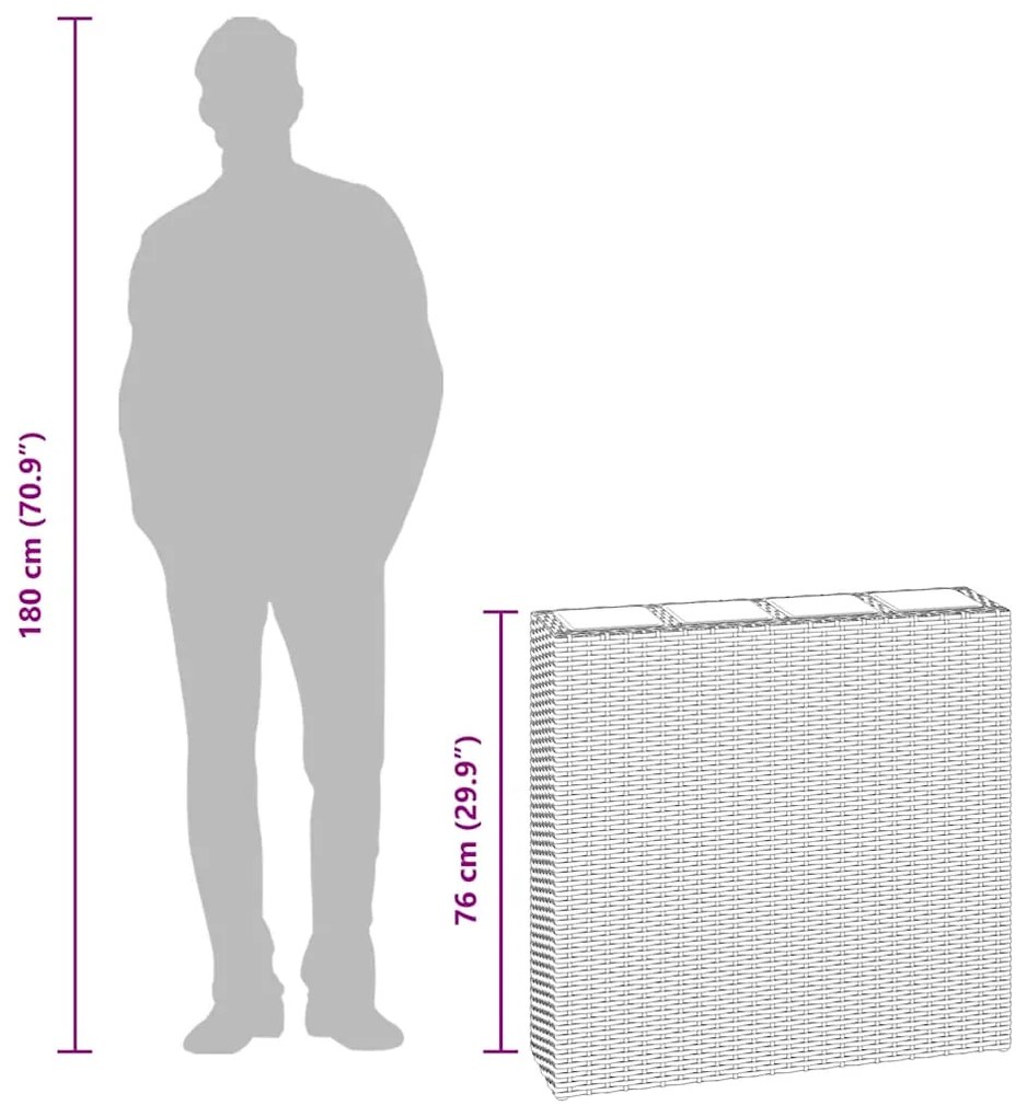 vidaXL Marketos Vyvýšený záhon se 4 květináči polyratan hnědý
