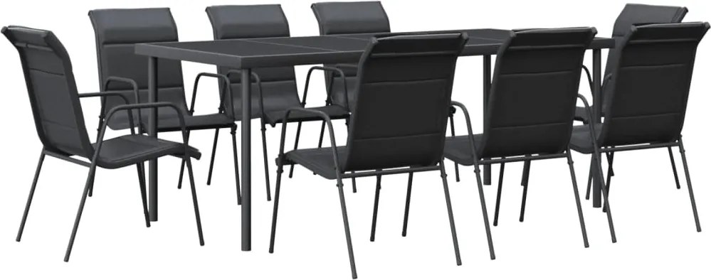 9dílný zahradní jídelní set černý ocel a textilen 3200701